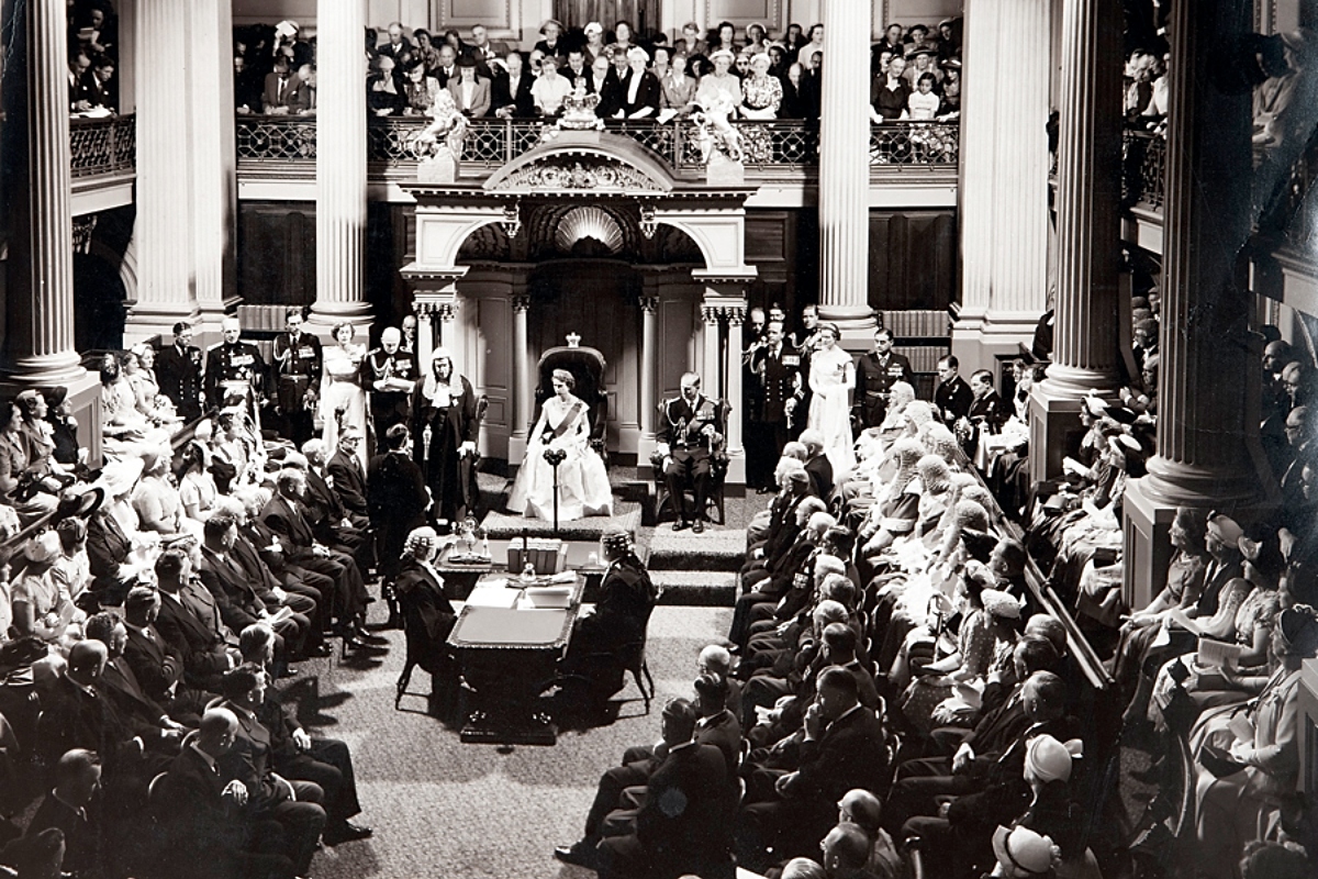 Archive images of Queen Elizabeth II opening the 39th Parliament ...